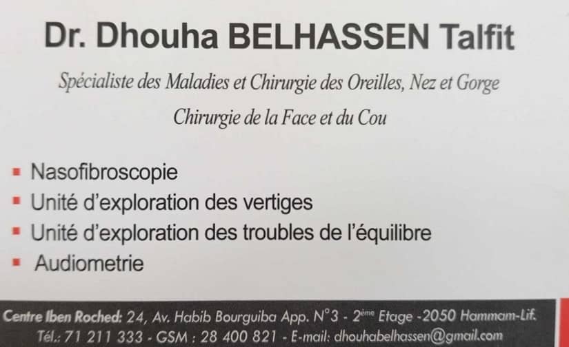 ORL à Hammam Lif | Dr Dhouha Belhassen Talfit